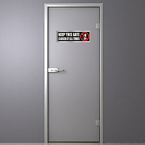 Keep Gate Closed at All Times Sign Sticker - (Pack of 12) 9" x 3" Large Matte Finish Laminated Vinyl Decals Door Warning Labels