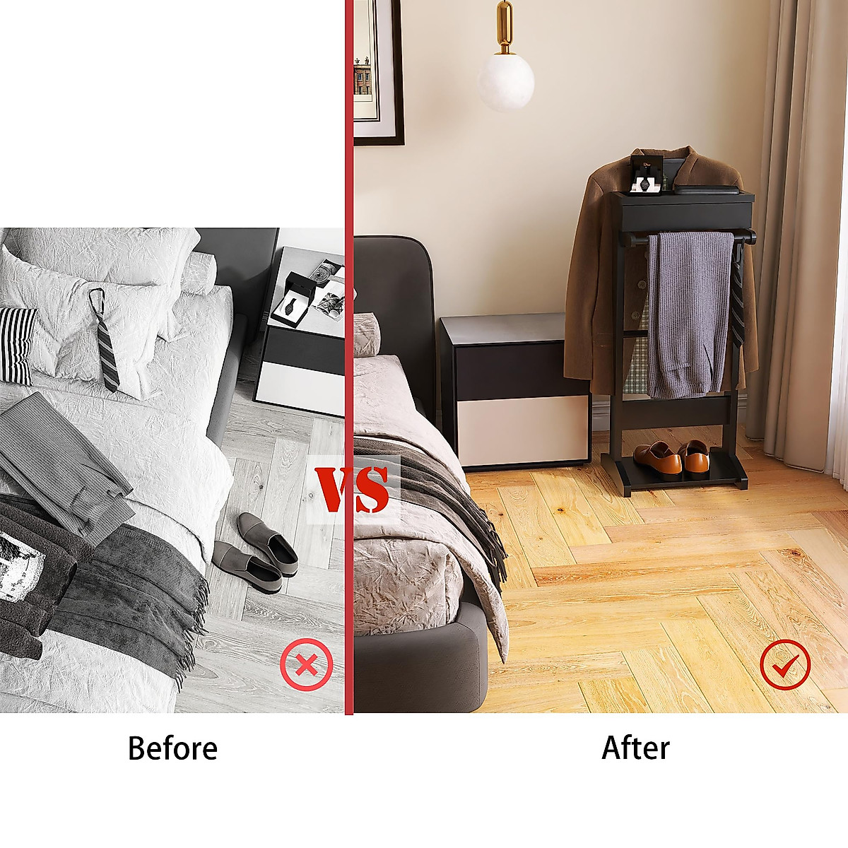 Brefhome Valet Stand for Man,Clothes Stand with Top Tray,Used in Entryway Office Living Room,Black