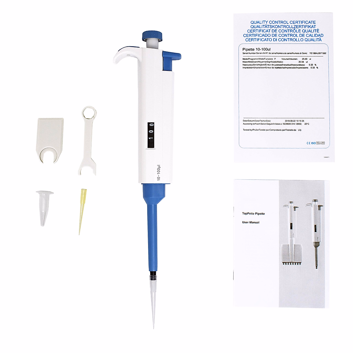 MicroPipette Kit: 3 IVYX Scientific Pipettors (0.5-10μl; 10-100μl; 100-1000μl), Adjustable Single Channel Multi-Volume Autoclavable Pipettes