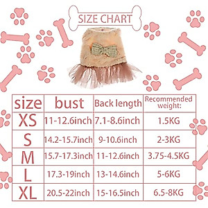 Toysructin Dog Clothes Girl, Luxury Bow Pet Skirt Cute Sweet Puppy Dress Plush Vest Lace Princess Dresses for Cold Weather, Fleece Lined Winter Coat Dogs Warm Apparel Coats for Small Medium Large Pets