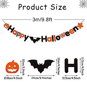 Happy Halloween Banner Halloween Garland with Spider Pumpkin Felt Garland Halloween Decorations Indoor for Mantle Fireplace Wall Party Supplies