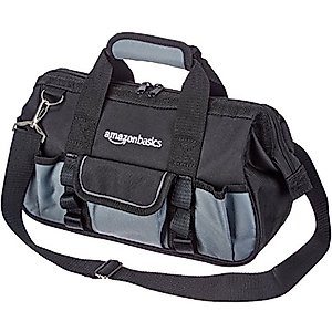 Amazon Basics Durable Wear-Resistant Base, Tool Small Standard Bag with Strap, 12 Inch, Black & Gray