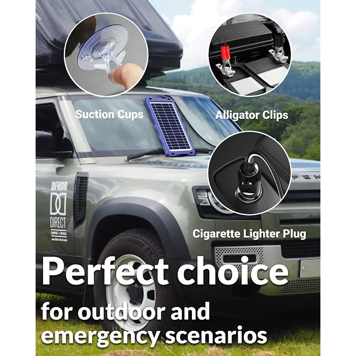 POWOXI 10W 12V Solar Battery Charger& Maintainer，Waterproof Solar Panel Trickle Charger with Cigarette Lighter & Alligator Clips for Car, RV, Boat, Motor, Lawn Mower（Blue）