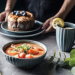 GagalU Dinner Set,Porcelain Dinnerware Sets, Retro Style Three-Dimensional Relief Cereals Bowls and Steak Plates Sets | 22 Pieces Ceramics Dinner Combination Set with Mug