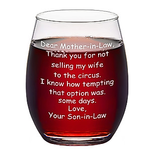 DAZLUTE Mother In Law Gifts, 15Oz Mother In Law Wine Glass, Funny Mother’s Day Gifts, Birthday Gifts, Wedding or Christmas Gifts Idea for Mother In Law From Son In Law