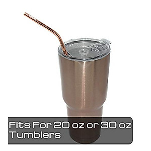 Metal Drinking Straws - 5 Rose Gold Reusable Bent Straws with 3 Cleaning Brushes - Copper Plated Stainless Steel for Moscow Mule and More