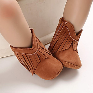 Timatego Baby Girl Cowboy Tassel Boots Side Zipper Non Slip Stay On Booties Infant Toddler First Walker Warm Winter Crib Shoes 3-18 Months, Baby Girl Boots 3-6 Months Infant, 02 Brown