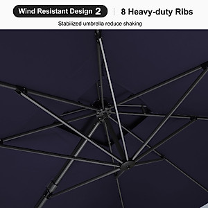 PURPLE LEAF 10FT Cantilever Outdoor Umbrellas Large Patio Umbrella Hanging Double Top Square Offset Umbrella with 360°Rotation Tilting Umbrella Outdoor Patio, Navy Blue