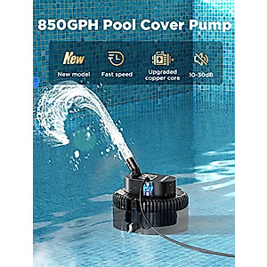 850GPH Ultra-quiet Water Pump, 75W Small Submersible Water Pump, Pool Cover Pump, Sump Pump for Pool Drainage With 16ft Drainage Hose, Upgraded 25ft Thicker Power Cable and 3 Detachable Adapters