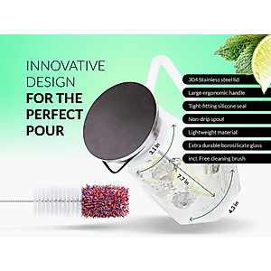 Oval Orange Glass Pitcher with Lid and Spout (1.5 L | 51 oz) - Borosilicate Glass Water Pitcher - for Hot & Cold Beverages - incl. Cleaning Brush