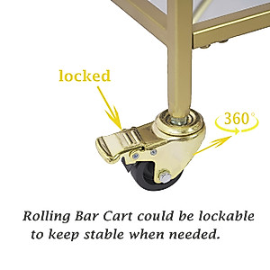 RiteSune Gold Mirror Rolling Serving Bar Cart on Lockable Wheels, Wine Drink Liquor Cart Stand for Home Kitchen Storage, Living Room, Club Party, Christmas, New Year