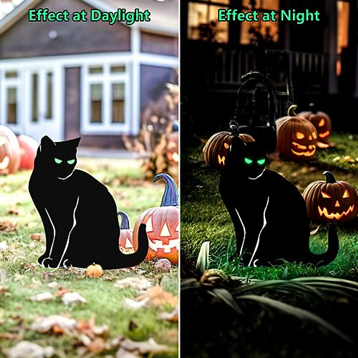 Halloween Yard Signs,6 pack Black Cat with Fluorescent Eyes,Halloween Decorations Outdoor,Scary Silhouette with Stakes for Yard Lawn Deco Party