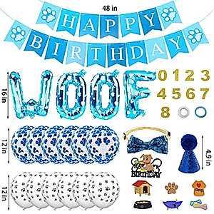 37 Pack Dog Birthday Party Supplies, Dog Birthday Boy Bandana with Dog Birthday Banner Balloon Pet Birthday Hat Bowtie Birthday Number Cake Topper for Pet Doggie Puppy Birthday Party Decorations