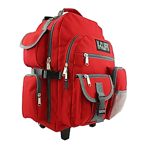 K-Cliffs Rolling Backpack Deluxe Wheeled Daypack School Student Bookbag with Wheels | Red
