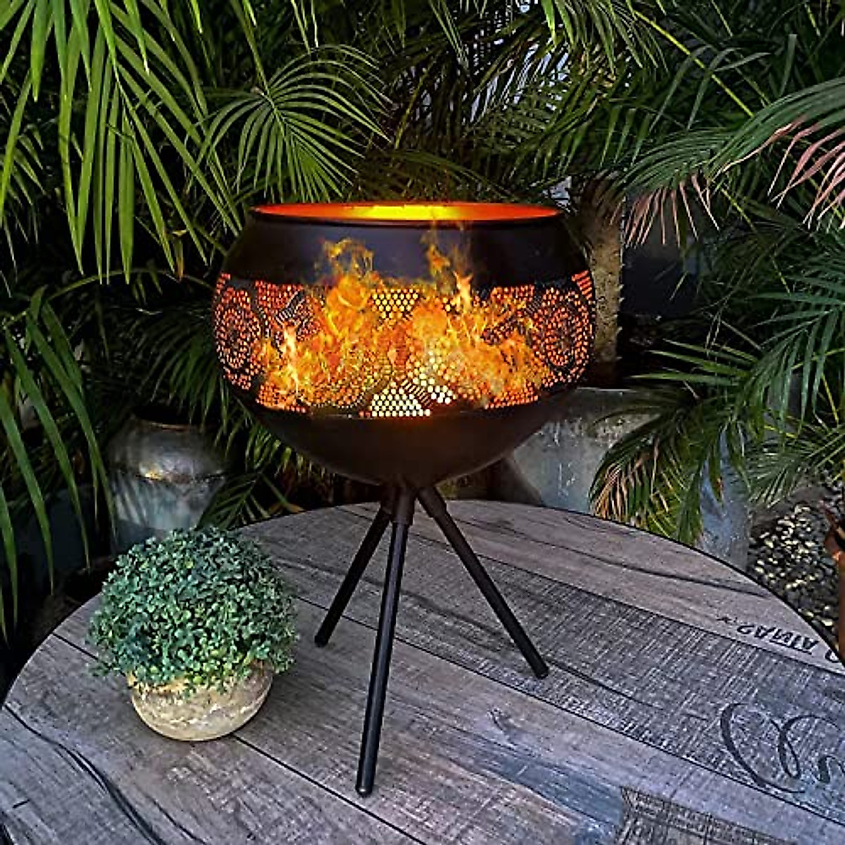 Solar Fire Pit Lantern, Candle Flickering Flame Lights Outdooor Waterproof Garden Torch Lights with Solar Powered LED Flickering Tabletop Lamp Decor for Table Patio Pathway Yard Landscape Decoration