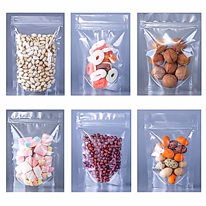 100 Pack Clear Zipper Stand Up Pouch Bag, Dry Fruit Food Packaging Bag, Moisture-Proof Transparent Sealing Bag Resealable Ziplock Snack Food Tea Pouches (3.94" x 5.91")