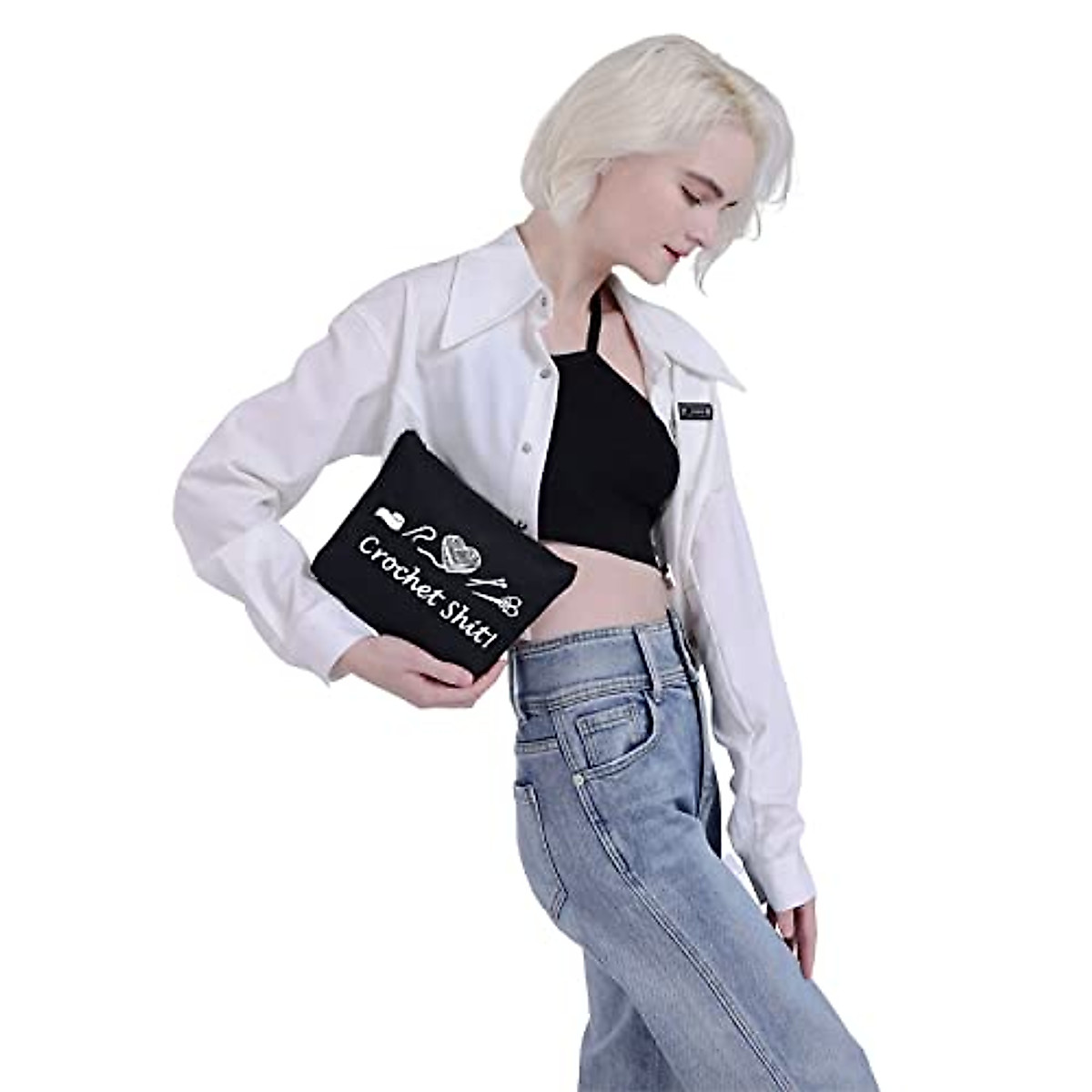 G2TUP Yarn Storage Bag Knitting Zipper Pouch for Crochet Beginners Knitting Lovers Crochet Sht (Knitting Black Zipper Pouch)