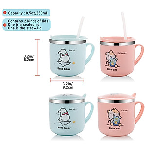 SIMPHONY Stainless Steel Toddler Cups for Kids (EASY to Clean)，Baby Mug for Milk，BPA Free Lids & Reusable Silicone Straws, 9.5oz (Blue)