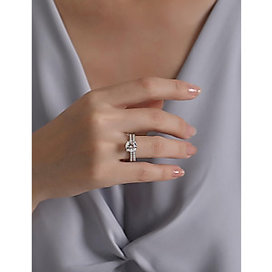 Jamitee Moissanite Solitaire Engagement Rings for Women, 925 Sterling Silver Women's Engagement Rings with 18K White Gold Plated Travel Fake Engagement Rings Wedding Promise Rings for Her 2CT Size 4