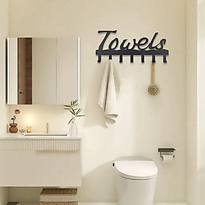 OYEFLY Bathroom Towel Rack for Wall Mount, Towel Holder Hooks,Towel Hanger for Bathroom Decor (Black, 14.8in)