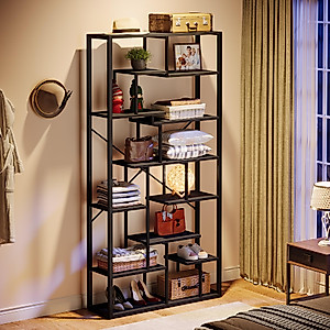 Tribesigns 79'' Tall Etagere Bookshelf, 7-Tier Black Bookcase with 12-Open Storage Shelves, Modern Vertical Wood Display Shelving Unit for Living Room, Home Office, Bedroom, Black