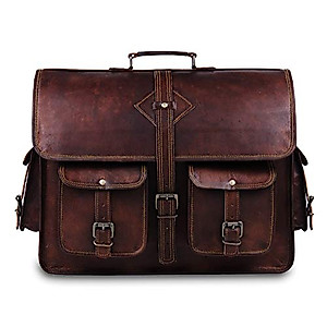 HULSH Vintage Leather Laptop Bag for Men Full Grain Large Leather Messenger bag for men 18 inches with rustic look Best leather briefcase