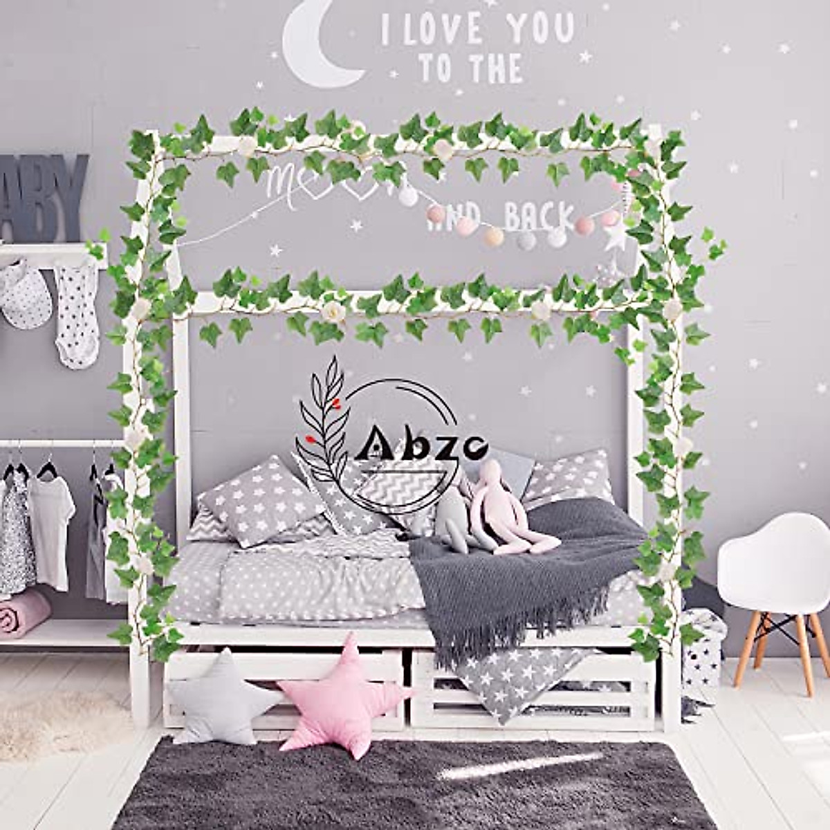 Abzo 57 Pcs Fake Ivy Leaves Artificial Ivy Wreath Green Leaf Plants for Wall Hanging Plants Greenery Background Furniture Bedroom Wedding Decor DIY Jungle Themed Party Decor