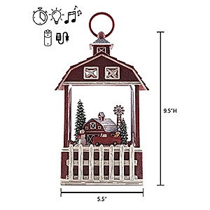 Victory Creative Barn House Christmas Lighted Snow Globe Lantern 9.5" H Musical Snow Globe with Swirling Glitter Battery Operated & Timer & USB