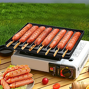 Cast Iron Sausage Pan, Thickened Aluminum Pre Seasoned Hot Dog Tray for Oven Stove Top