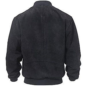 FLAVOR Men's Leather Baseball Jacket Vintage Suede Pigskin (X-Large, Black)