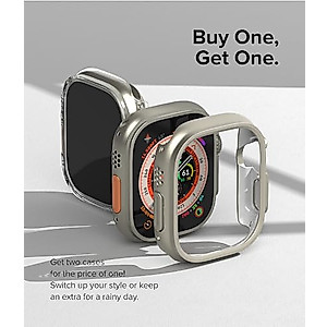 Ringke Slim [No More Discoloration / 2 Pack] Compatible with Apple Watch Ultra 2 Case and Designed for Apple Watch Ultra Case, Solid Transparent Cover + Extra Color - Clear + Titanium Gray