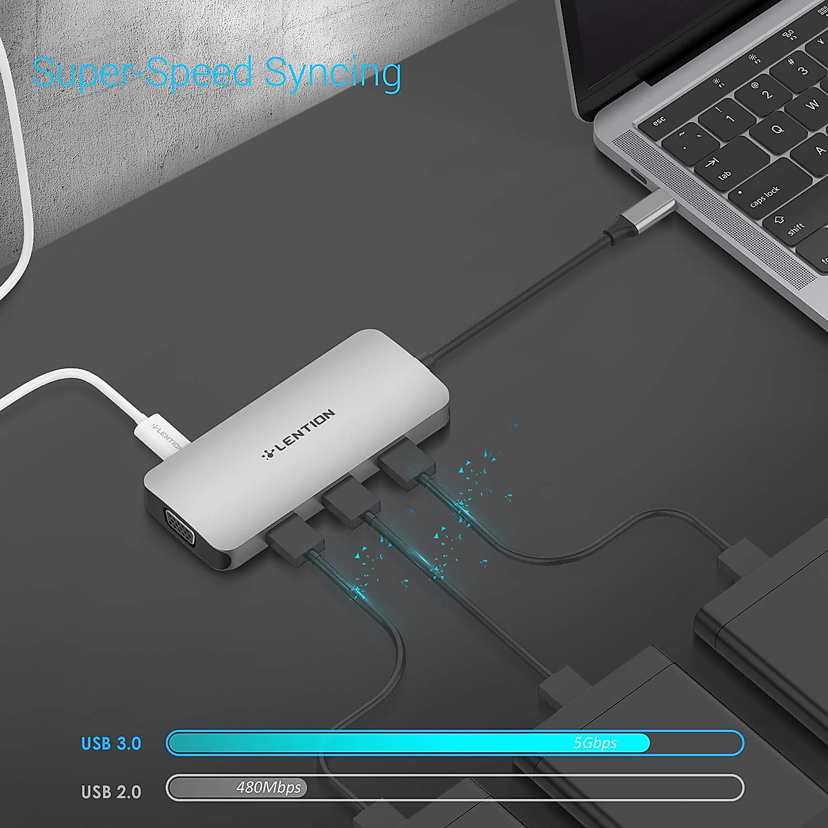 LENTION USB C Hub with 4K HDMI, VGA, SD/Micro SD Card Reader, 3 USB 3.0, Type C Charging Adapter Compatible 2022-2016 MacBook Pro, New Mac Air/Surface, Chromebook, More (CB-CE55, Space Gray)