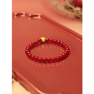 ZHOU LIU FU 24K Solid Gold Bracelets for Women, Stretchable Lucky Animals Real Gold Rabbit Bangle Charm Bracelets, Pure Gold Agate Beaded Zodiac Bunny Bracelet