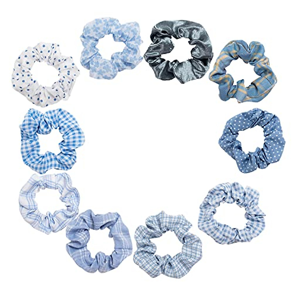 10pcs Cute Plaid Hair Ties Printed Hair Scrunchies Ponytail Holder Colorful Hair Elastics Bands Hair Accessories for Women Girls (Blue)