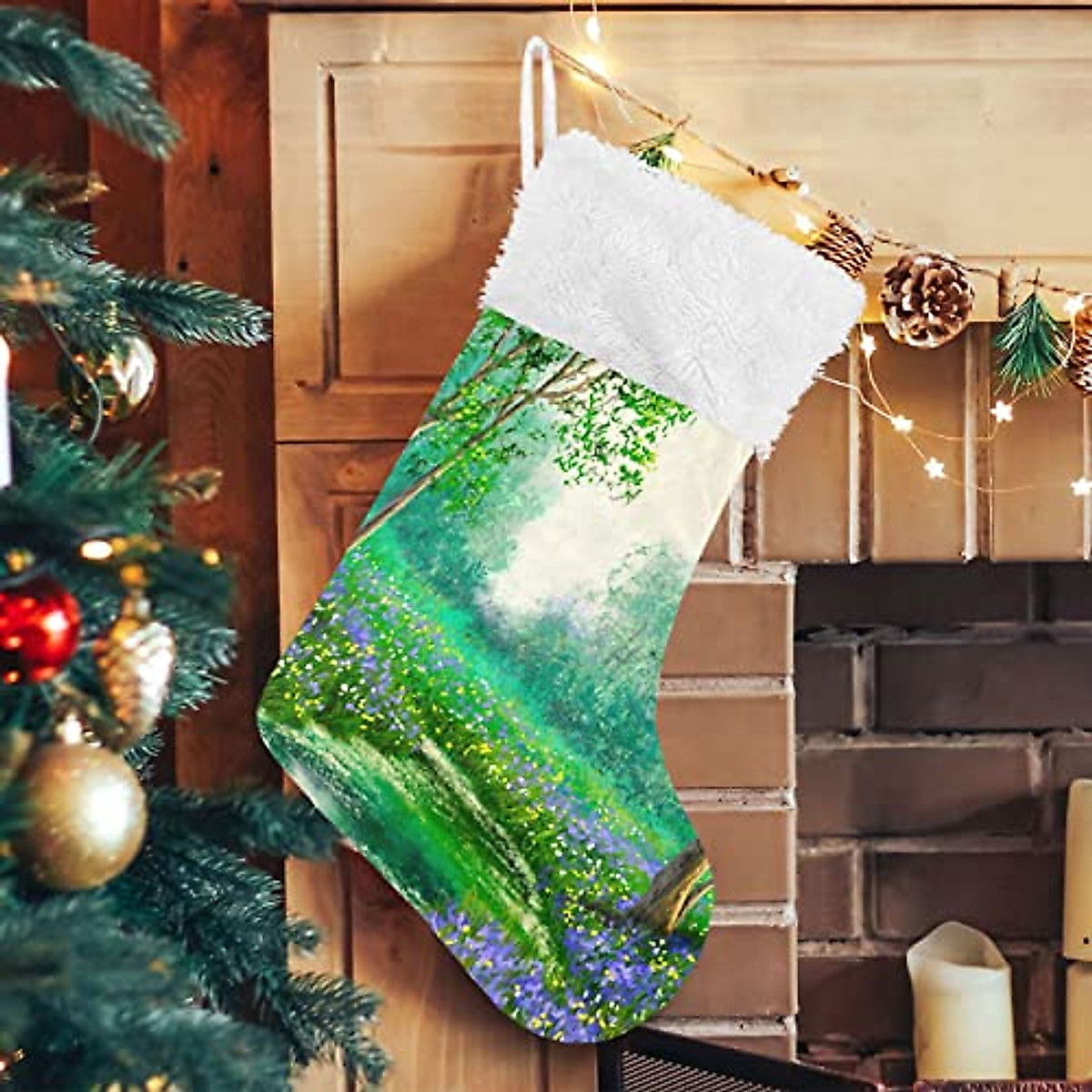 Kigai Christmas Stockings Silent Forest Large Candy Stockings Stuffers Kids Cute Xmas Sock Decorations 1PC for Home Holiday Party 12" x18"