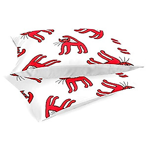 DragonBtu Red Cat 3 Piece with 2 Pillow Shams Comfortable Print Bedding Set Soft Comforter Cover Set for Women Girl