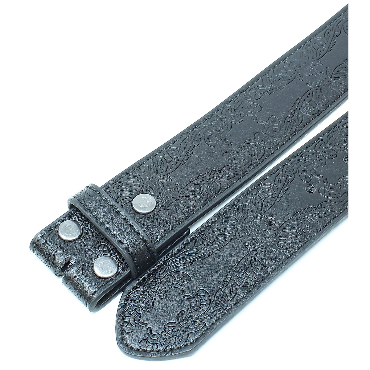 BC Belts Leather Belt Strap with Tooled Western Floral Leaf Embossed Pattern 1.5" Wide with Snaps (Black-S)