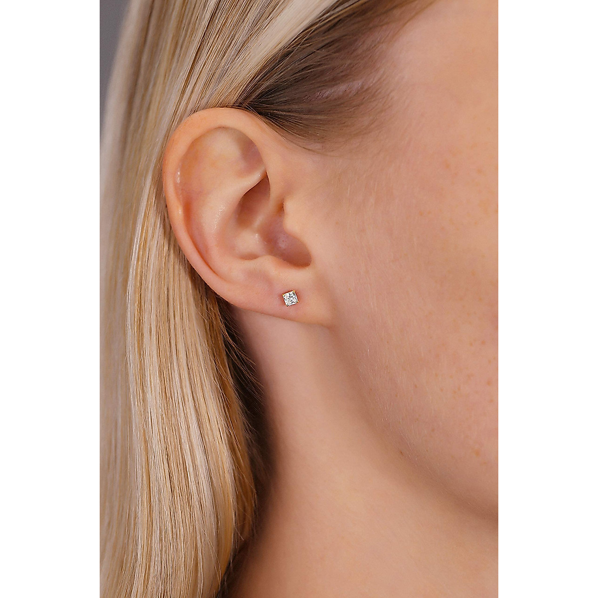 14k White Gold Solitaire Square Princess-cut CZ Stud Earrings with Secure Screw-backs (3mm)…