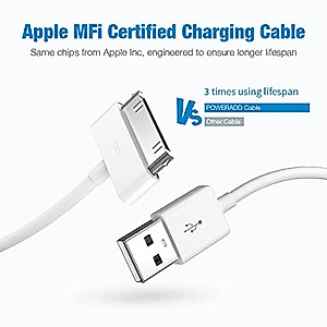 sarmert Apple Certified 30 Pin USB Charging Cable, UPoweradd 4.0ft USB Sync Charging Cord iPhone Compatible for 4 4s 3G 3GS iPad 1 2 3 iPod Touch Nano White (1 PCS)