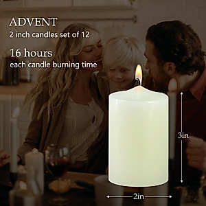 12 Pack 2x3 Hand Poured White Dripless Pillar Candles, Ivory, Soy Candles, Non-Toxic, Unscented, Smokeless, Long Burning, Emergency, for Home Decor, Dining Table, Party, Romantic Mood Lighting