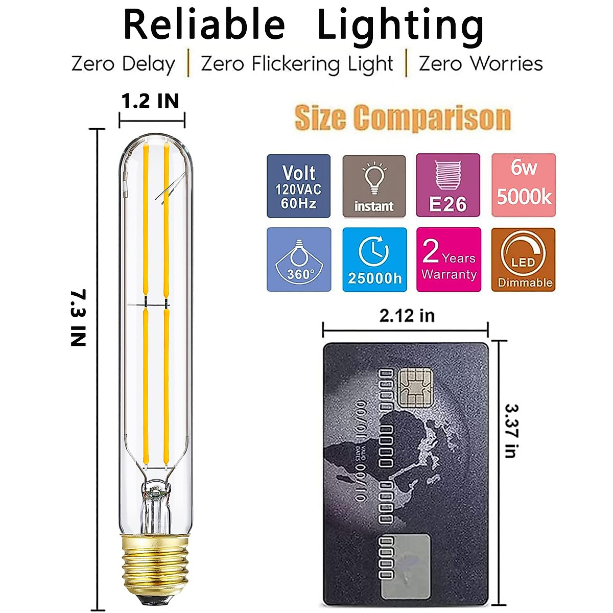 HOMOSUM Dimmable E26 Light Bulbs 6W Equal 60 Watt Edison LED Light Bulb AC120V Daylight 5000K 60W 600LM T10 LED Bulb Medium Base E26 LED Bulb Pack of 4 (7.3 Inch 6w=60w 5000k Clear)