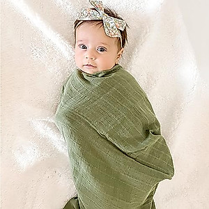 LifeTree Muslin Swaddle Blankets Unisex, Baby Swaddling Wrap Nursery Neutral Receiving Blanket for Boys & Girls, 70% Viscose from Bamboo & 30% Cotton, Large 47 x 47 inches Mallard Duck/Olive Green