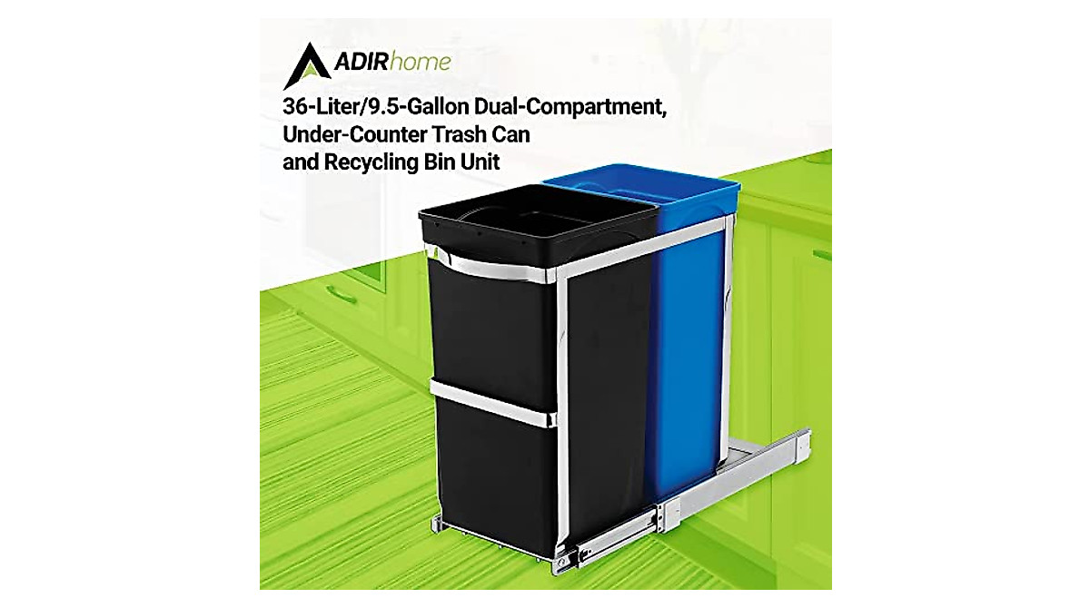 AdirHome Dual-Compartment Under-Counter Trash & Recycling Bin System