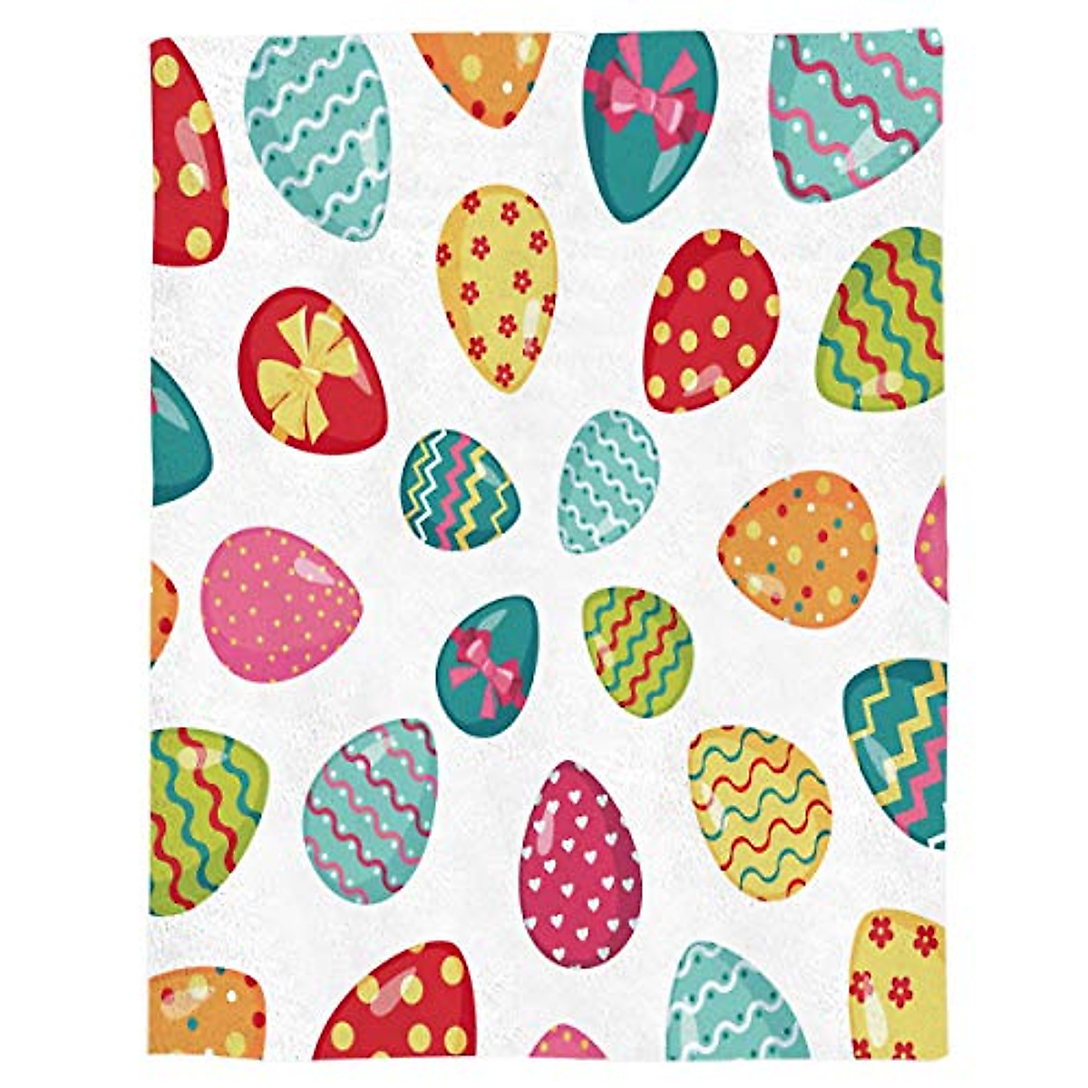 Greeeen Plush Fleece Throw Blanket | Fuzzy, Soft, Warm, Cozy, Reversible Blanket for Bed Couch Sofa Chair Travel- 39" x 49", Happy Easter Colorful Eggs