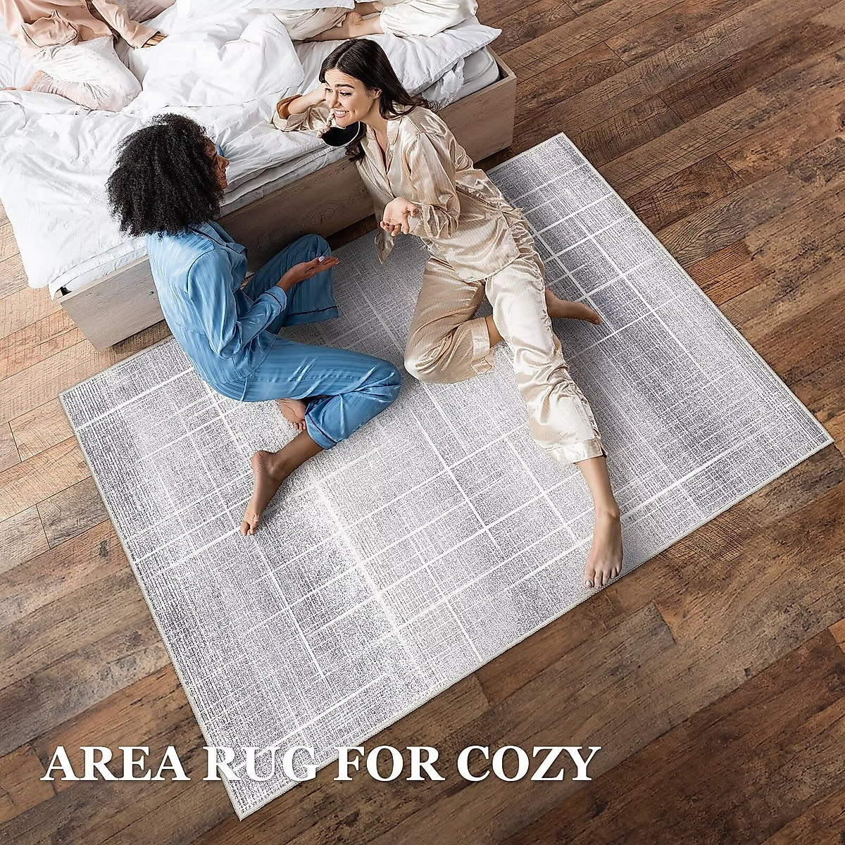 Vamcheer Modern Area Rug 6x9 - Upgraded 10mm Thick Sponge for Exceptional Comfort, Abstract Area Rug for Living Room/Bedroom/Office, Non-Shedding & Easy to Clean, Grey Striped