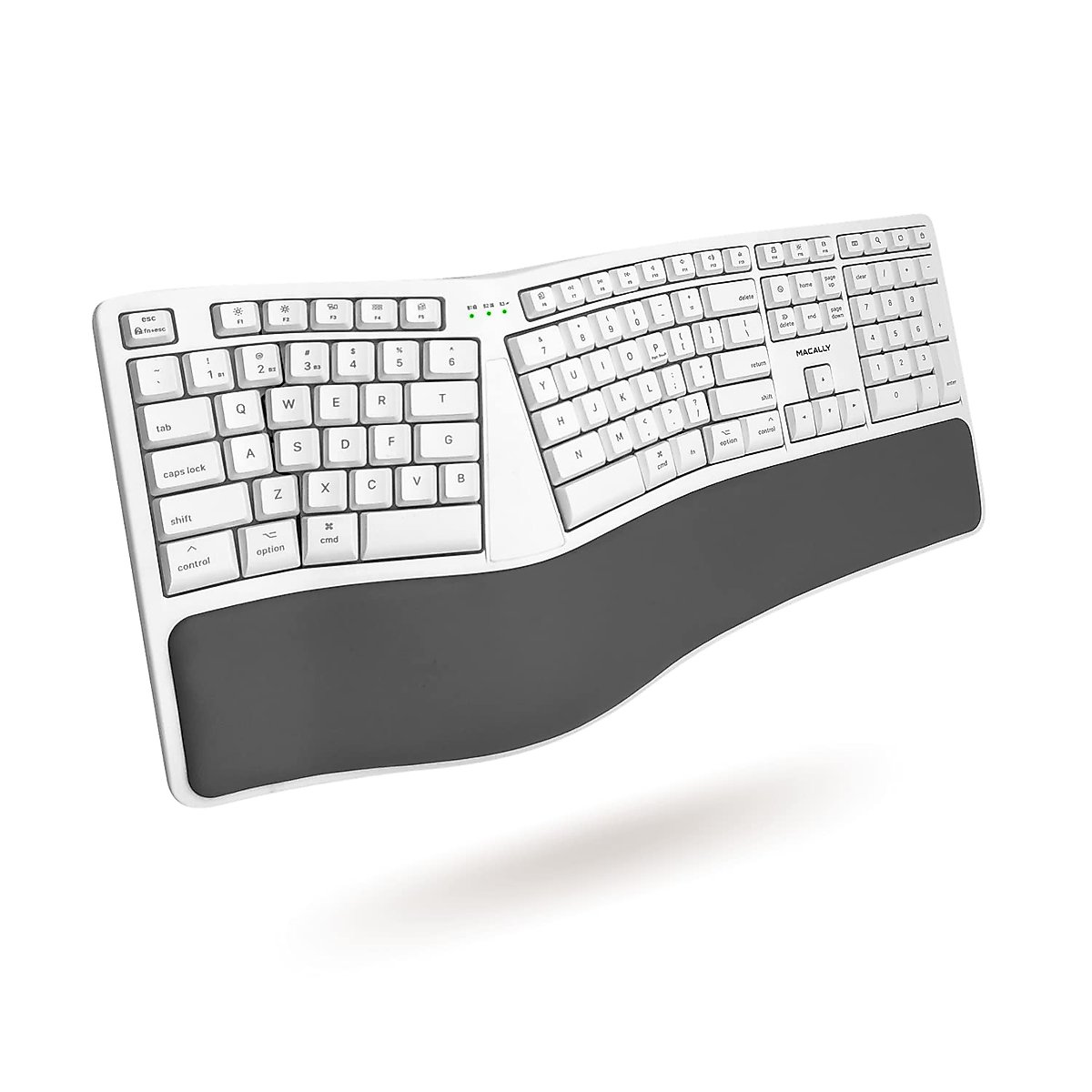 Macally Wireless Ergonomic Keyboard for Mac - Comfortable Typing - Compatible Apple Bluetooth Keyboard with Wrist Rest - Rechargeable Ergo Split Keyboard for MacBook Pro/Air, iMac, Mac Mini