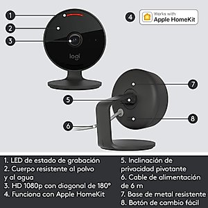 Logitech Circle View Weatherproof Wired Home Security Camera with Logitech TrueView Video, 180° Wide Angle, 1080p HD, Night Vision, 2-Way Audio, Tilt Encrypted, Apple HomeKit Secure Video (Renewed)