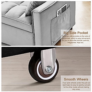 55 Inch Velvet Convertible Sleeper Sofa Bed, 3 in 1 Futon Sofa Couch with Pull-out Bed, Modern Love Seat Sleeper with Adjustable Backrest, 2 Pillows and Side Pockets for Living Room (Velvet Gray)