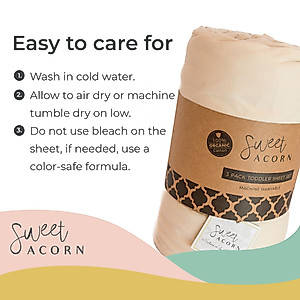 Sweet Acorn 3 Piece Toddler Bedding Sets - Organic Cotton Jersey Knit - Fits Convertible Cribs and Mattresses - 9" x 28" x 52" - Salt White