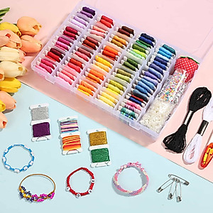 PAXCOO 985Pcs String Bracelet Making Kit, Friendship Bracelet String Kit with 110 Skeins Embroidery Floss Cross Stitch Thread, 830 Beads for Friendship Bracelet Making, 45Pcs Embroidery Tools
